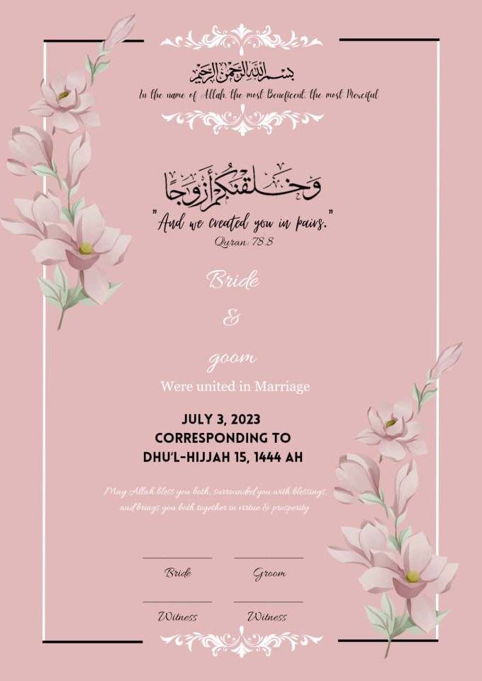 Design a stunning wedding card and nikkah certificate design by S9mi_0 ...
