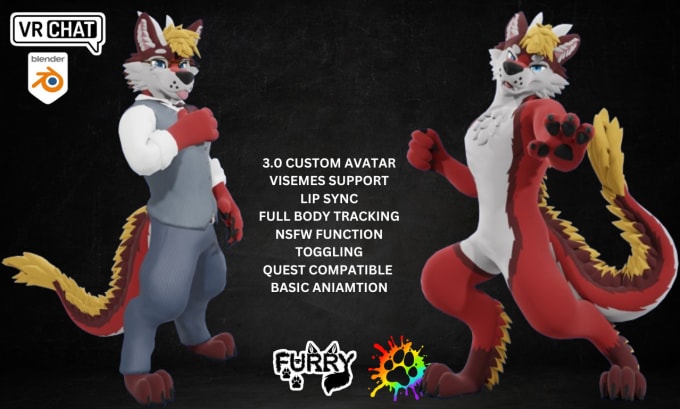 Create quality 3d model, furry, vrchat avatar, fursona nsfw by Roqchat | Fiverr