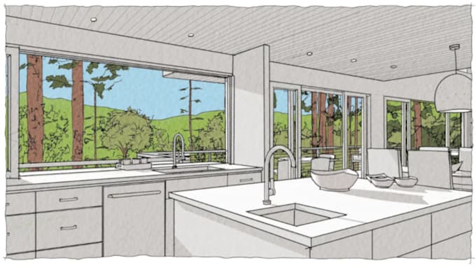 Hand render interior perspective from your plan by Runner_design | Fiverr