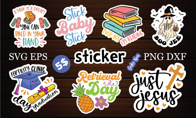 Do unique eye catching typography sticker designs,svg bundle for your ...