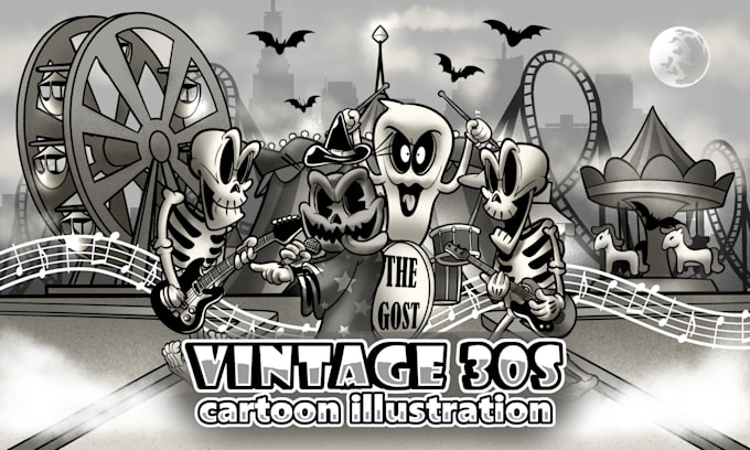 Draw 1930 cartoon illustration for your vintage retro mascot by ...