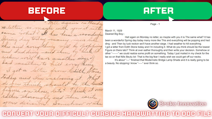 Do difficult cursive handwriting to doc file conversion by Brokeinnovation | Fiverr
