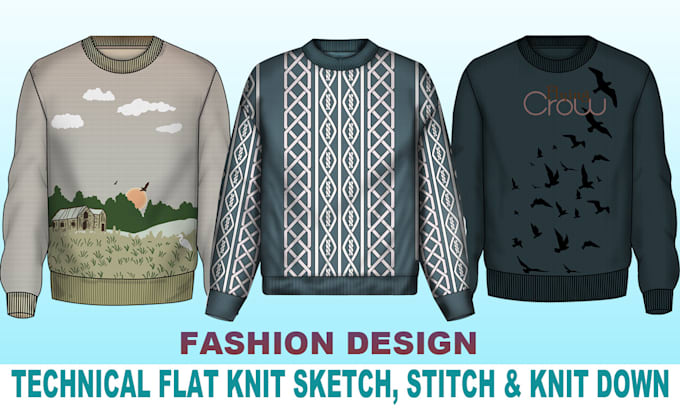 Do a technical flat knit sketch and tech pack by Mka_rana | Fiverr