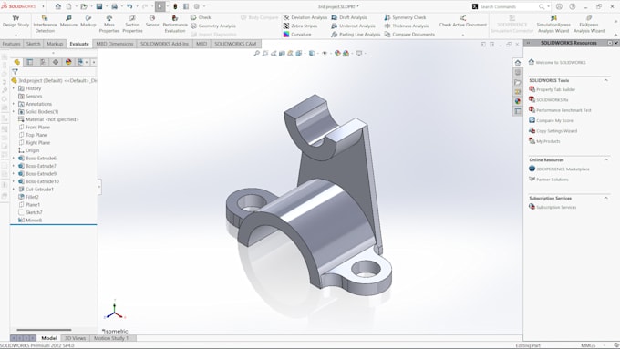 Create 3d models ,simulation reports , 3d part assembling in solidworks ...