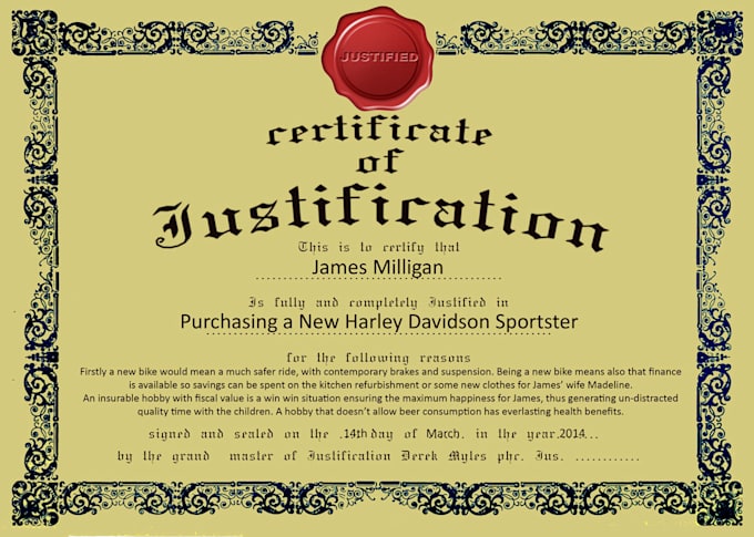 Make you a certificate of justification by Delrazor | Fiverr