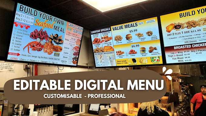 Design animated restaurant or home food menu screens by Sidonwork | Fiverr