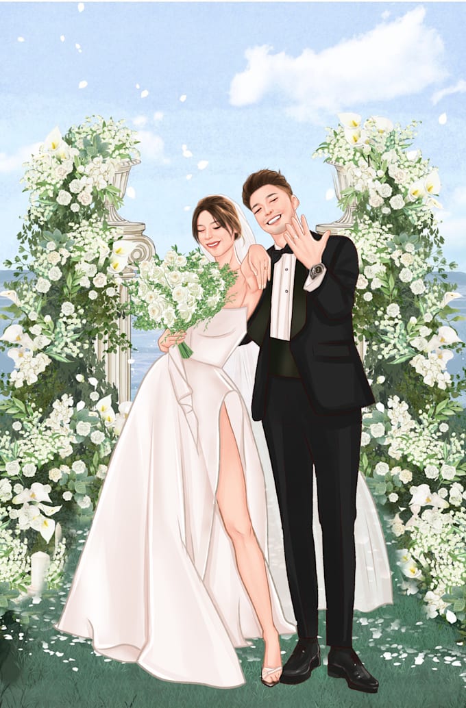 Custom wedding couple portrait by Yijunli443 | Fiverr