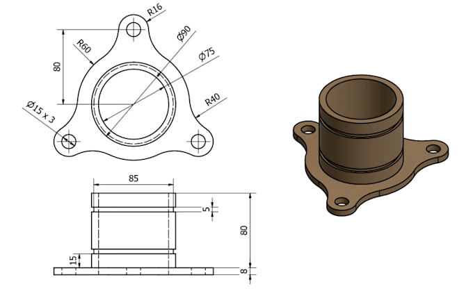 Design 2d or 3d drawing for any mechanical parts by Agussett091297 | Fiverr