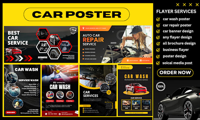 Design car poster, banner, flayer, ads,car repair and detailing poster ...