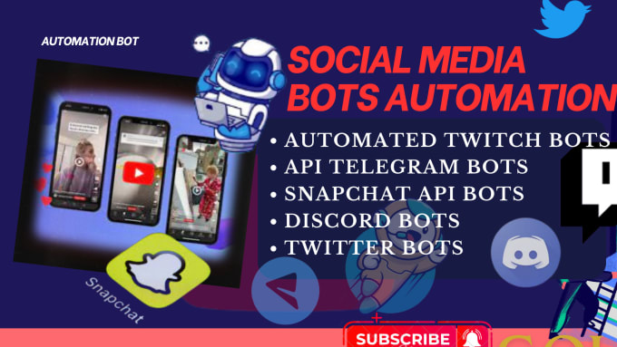 Build api telegram bot automated twitch bot snapchat bot twitter bot ... Build api telegram bot automated twitch bot snapchat bot twitter bot ...