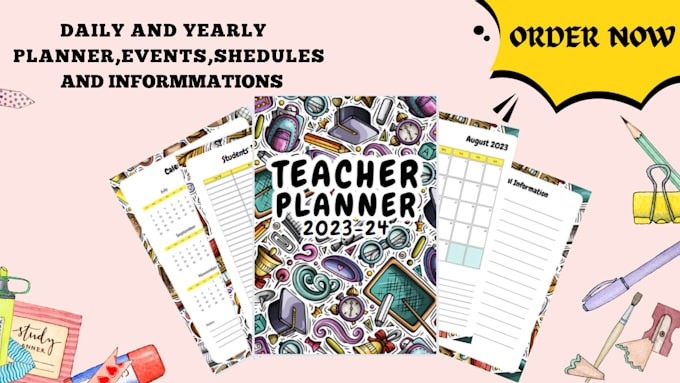 Design teacher planner editable templates for journal by Khadijartistry ...