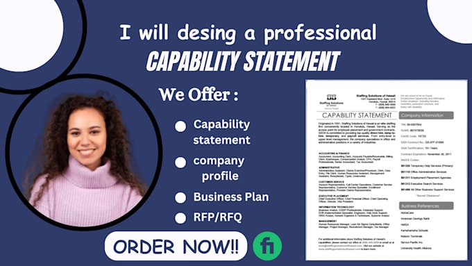 Design capabilities statement, company profile, cage code, bid proposal ...