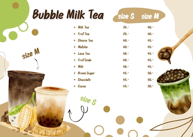 Design bubble tea, boba, milk tea, coffee, juice, ice cream menu by Aytac_azimzada | Fiverr