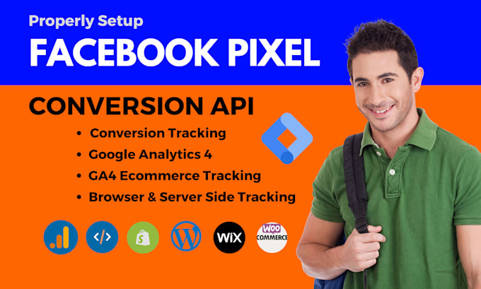Setup facebook pixel conversion api via gtm for ga4 ecommerce tracking by Trackingtoper | Fiverr
