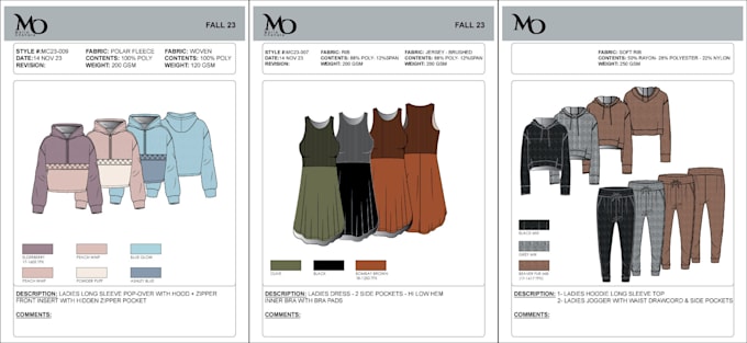 Create and design flat sketch, technical details, tech pack, bom and 3d ...