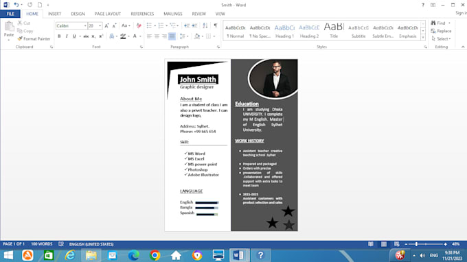 Design your cv in ms word by Msttajinabegum | Fiverr