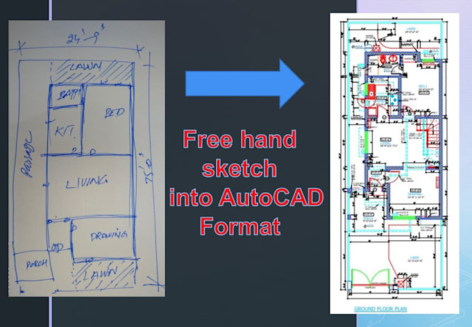 Do freehand sketch into autocad by Caddraftingguru | Fiverr
