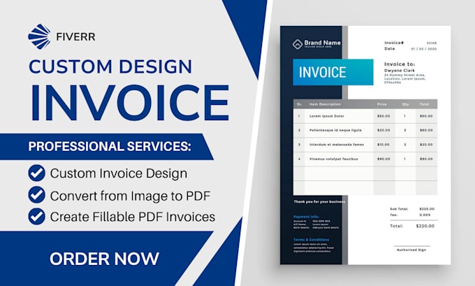 Create custom invoice design fillable pdf invoice by Frukhazeem | Fiverr