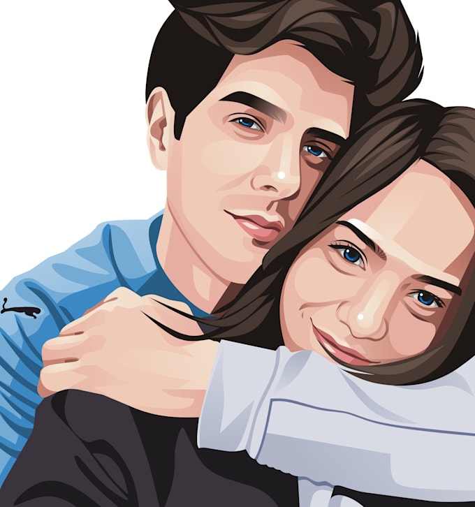 Draw family, couple, friends photo into vector cartoon portrait by ...