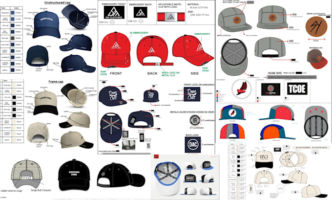 Design custom hat and cap mockup, flat sketch and tech pack by ...