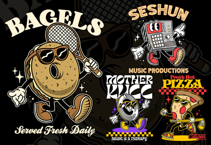 Make retro mascott rubber hose character tshirt design by Elditho | Fiverr