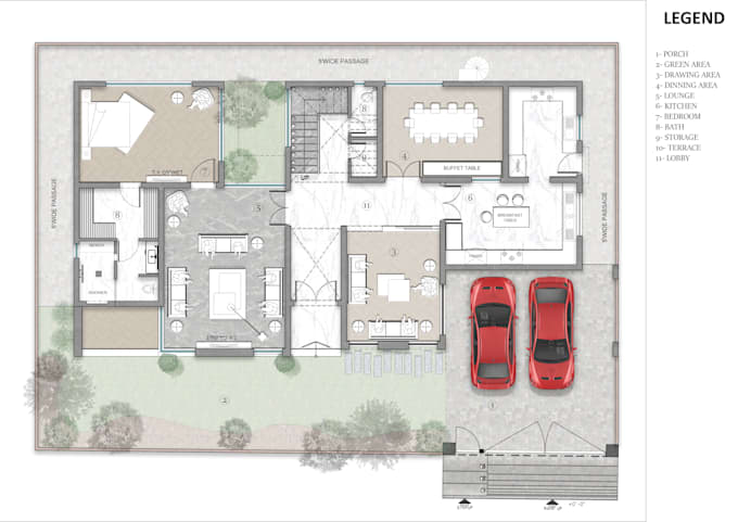 Render 2d architectural plans, elevations, sections in photoshop by Muhammadhann353 | Fiverr