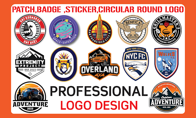 Create sticker design, badge, circular, round, stamp, outdoor and patch ...