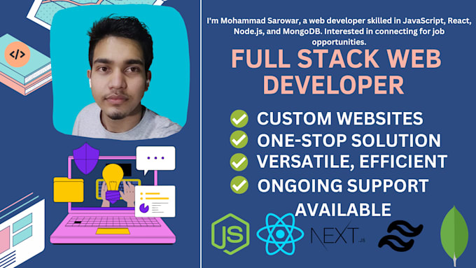 Do develop custom mern stack web applications react node by Mohammedsarowar | Fiverr