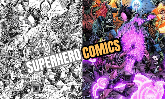 Draw dc marvel superhero comic, illustrate dark horror graphic novel ...