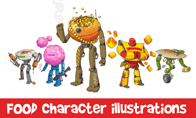 Draw food characters or mascots for you from scratch by Romelbarua | Fiverr