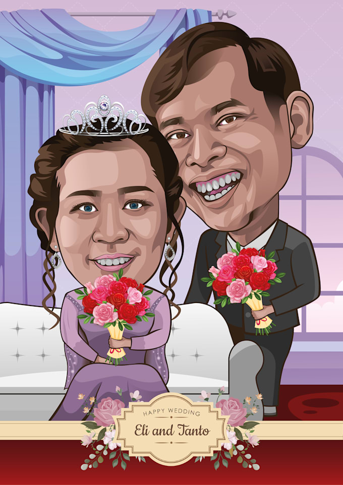 Draw cute caricature vector art by Kikipotrait_id | Fiverr