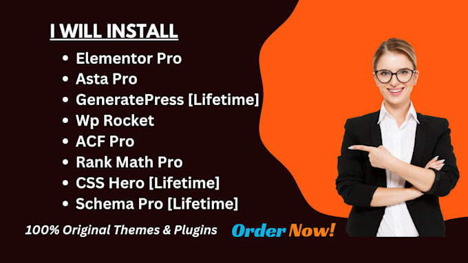 Install elementor pro, astra pro, acf pro, wp rocket, css hero, schema ...