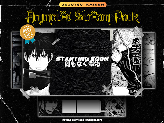 Animate jujutsu anime twitch stream overlay pack with personalization ...