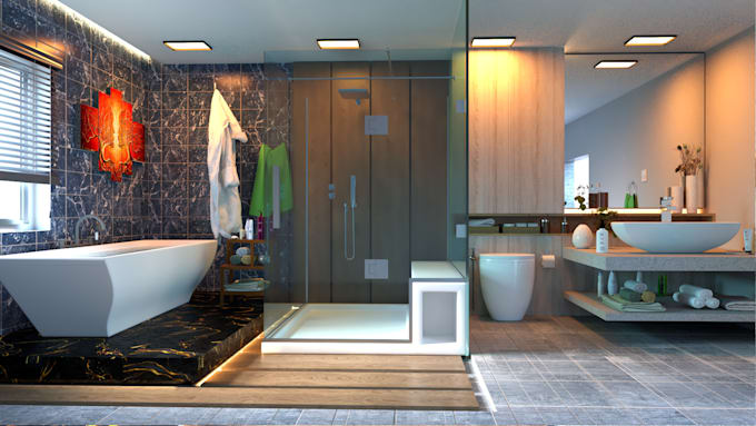 Redesign 3d bathroom interior design and realistic render by Danialdoc ...