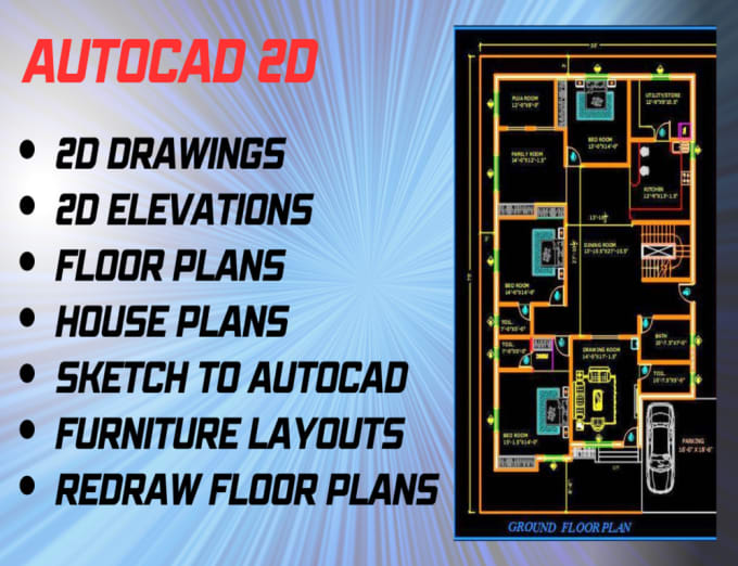 Autocad 2d drawings and elevations by Pavicheemala | Fiverr