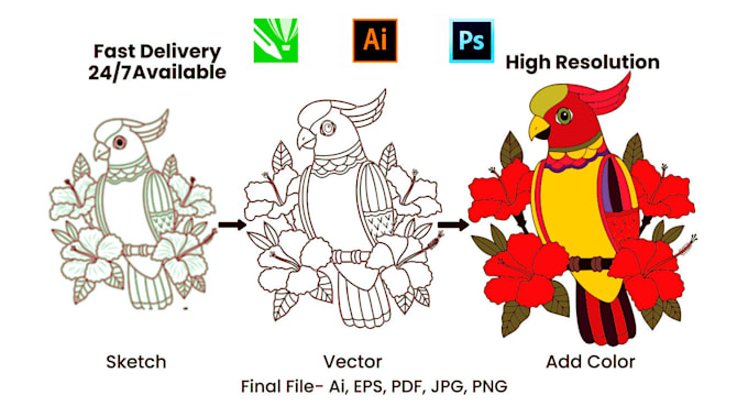 Vector tracing , recreate to ai,psd,eps,svg,png,pdf by Rex_studi0 | Fiverr