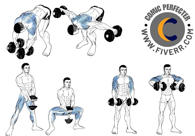 Draw your comic cartoon illustration,fitnesss,gym yoga exercise ...