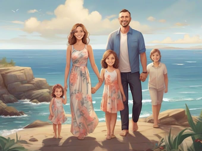 Draw a portrait family illustration in style by Loupsrae | Fiverr