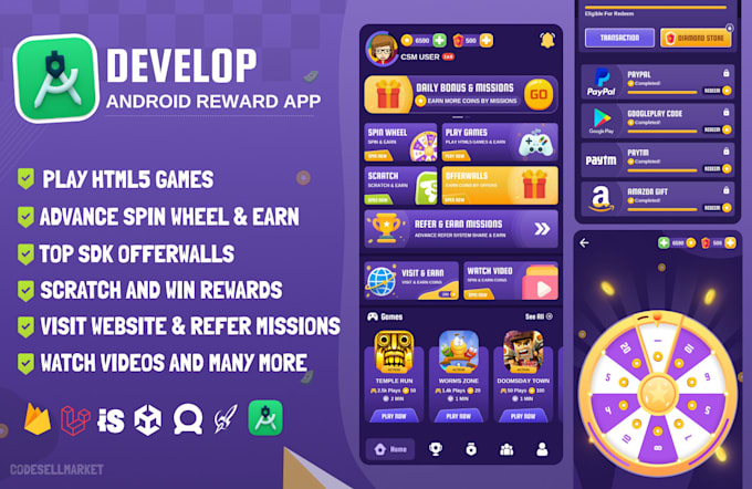Develop high quality android reward app in android studio with admin panel by Codesellmarket ...
