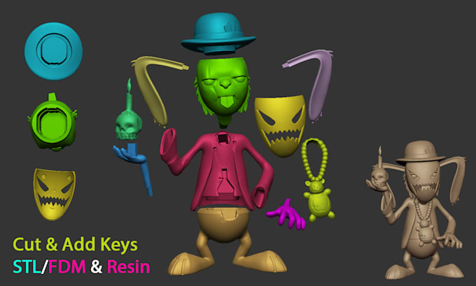 3d model cutting and adding keys for 3d printing by Sokanna | Fiverr