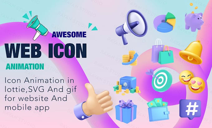 Craft a animated lottie, json, gif, svg, rive animation for website and ...