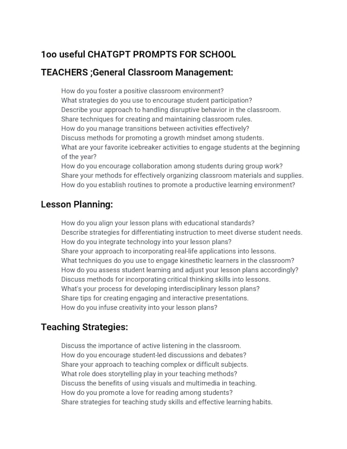 Create useful chatgpt prompts for school teachers by Bojanzoranov161 ...
