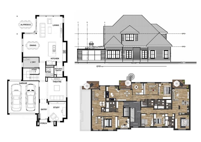 Do 2d floor house plan, elevation, section, roof, axo for permit and 3d ...