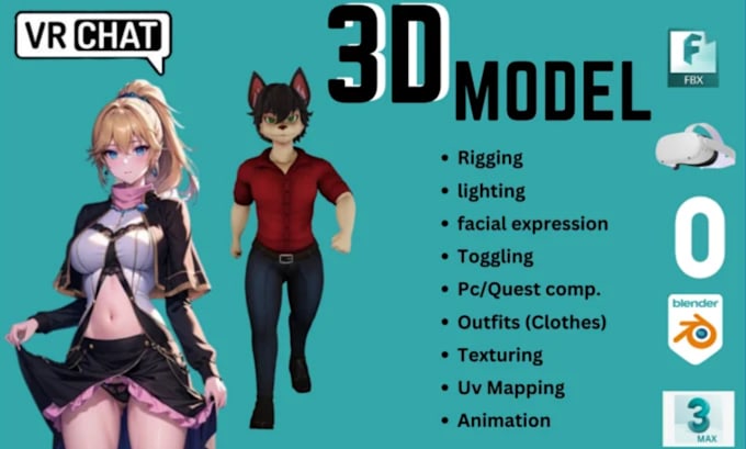 Model Custom Vrchat Avatar Furry Anime Vtuber Model Nsfw Content For Pc Quest