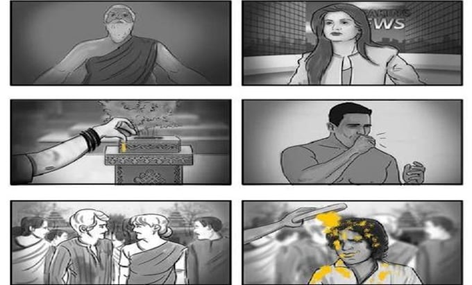 Art storyboards for your film animation ad in comic book page manga ...