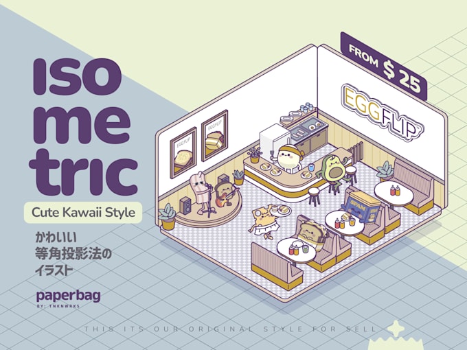 Cute kawaii isometric illustrations by Tnknwrks | Fiverr