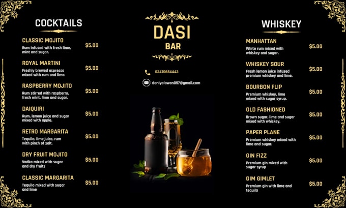 Designed modern creative bar menu card by Daniyalawan445 | Fiverr