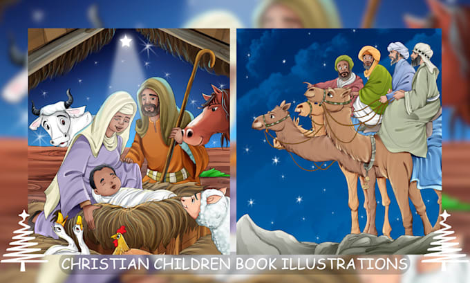 Draw christian children book illustrations, christmas story, children ...
