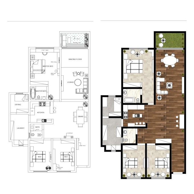 Draw 2d plan in autocad and render it in photoshop by Zahidshah3612 ...