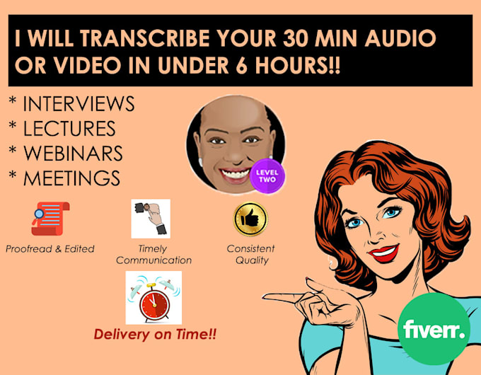 Convert bulk lectures webinar audio video speech recordings to text by Fineaffiliate | Fiverr